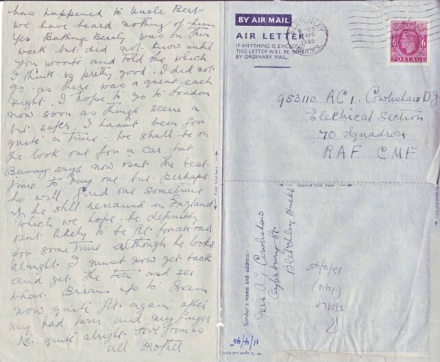 Air Mail letter written on 8 Apr 1945 from Mother - Living Archive