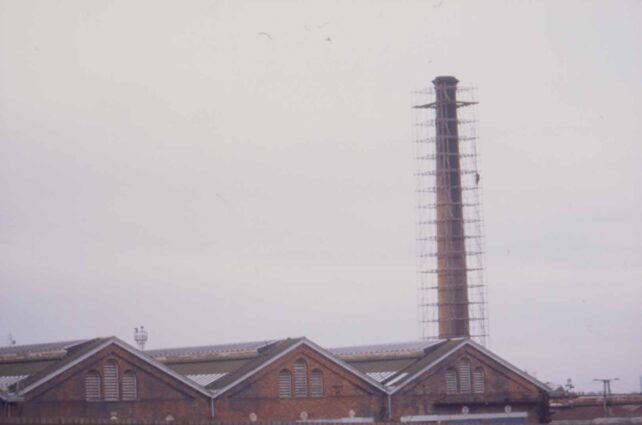 Wolverton Works chimney being prepared for demolition 1995 - Living Archive