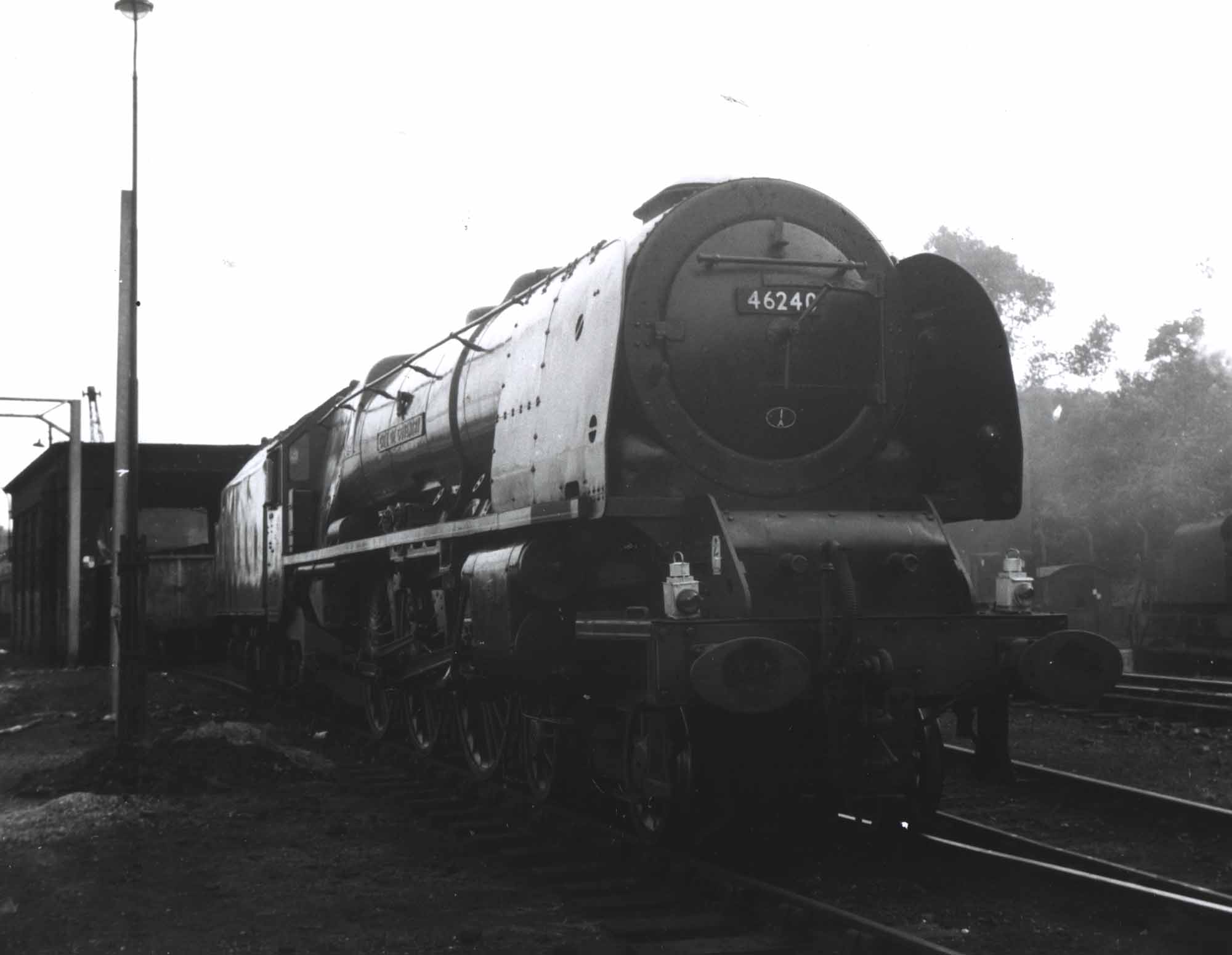 Loco shed in 1944. "The City of Coventry" standing on the coal road ...